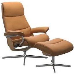 Fu&szlig;hocker stressless "View", braun (new caramel), B:57cm H:43cm T:47cm, Hocker, Fu&szlig;hocker, mit Cross Base, Gr&ouml;&szlig;e S, M & L, Holzakzent Eiche
