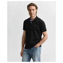 Poloshirt Gant "REG CONTRAST PIQUE SS POLO", Herren, Gr. S, schwarz, Obermaterial: 96% Baumwolle, 4% Elasthan, unifarben mit Farbeinsatz, regular fit h&uuml;ftlang, hoch geschlossener Ausschnitt, Rippb&uuml;ndchen, Shirts, mit kontrastfarbenen Eins&auml;tzen, Topseller