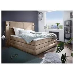Boxspringbett Collection AB "Copenhagen", braun (mittelbraun), B:231cm L:215cm, Holzwerkstoff, Spanplatte, Komplettbetten, Boxspringbett, inklusive Bettkasten, Topper, wahlweise mit LED-Beleuchtung
