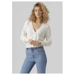 V&eacute;ro Moda Strickjacke VERO MODA "VMNEWLEXSUN LS SHORT V-NECK CAR GA NOOS", Damen, Gr. XL, wei&szlig; (snow wei&szlig;), Strick, Obermaterial: 50% Viskose (LENZINGTM ECOVEROTM), 25% Baumwolle, 25% Polyacryl, unifarben, regular fit normal, tiefer V-Ausschnitt, Strickjacken Strickjacke, mit Knopfleiste