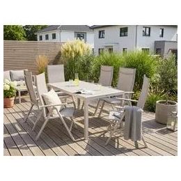 Garten-Essgruppe Konifera "Messina", beige, Sitzm&ouml;bel-Sets, klappbar, 7-fach verstellbare R&uuml;ckenlehne, Tischplatte aus Alulatten