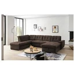 Wohnlandschaft exxpo - SOFA FASHION "Durango, aufwendige Sitz- und R&uuml;ckenverarbeitung, bequem, U-Form", braun, B:340cm H:92cm T:248cm, Sofas, Wohnlandschaft, inkl. Kopfteilverstellung, wahlweise mit Bettfunktion und Bettkasten