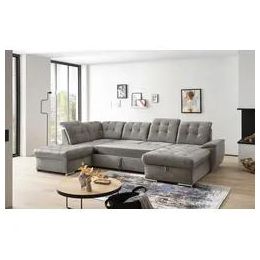 Wohnlandschaft exxpo - SOFA FASHION "Durango, aufwendige Sitz- und R&uuml;ckenverarbeitung, bequem, U-Form", grau (taupe), B:340cm H:92cm T:248cm, Sofas, Wohnlandschaft, inkl. Kopfteilverstellung, wahlweise mit Bettfunktion und Bettkasten