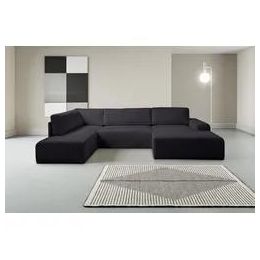 Wohnlandschaft WERK2 "Rotterdam, U-Form, in kuschelweichem Cord oder Breitcord. Breite 329cm", schwarz, B:325cm H:85cm T:190cm, 100% Polyester, Sofas, Wohnlandschaft, Design Sofa mit Schlaffunktion & Bettkasten, Breitcord, Schwarz, Topseller