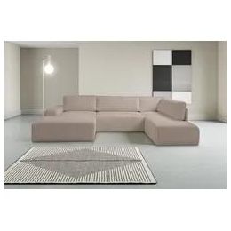 Wohnlandschaft WERK2 "Rotterdam, U-Form, in kuschelweichem Cord oder Breitcord. Breite 329cm", grau (taupe), B:325cm H:85cm T:190cm, 100% Polyester, Sofas, Wohnlandschaft, Design Sofa mit Schlaffunktion & Bettkasten, Breitcord, Taupe