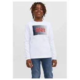 Jack & Jones Langarmshirt JACK & JONES JUNIOR "JJECORP stylisch, bequem, atmungsaktiv, pflegeleicht", Jungen, Gr. 140, wei&szlig;, Jersey, Obermaterial: 100% Baumwolle, bedruckt, regular fit normal, Rundhals, Shirts Langarmshirt, bedruckt, casual, regular fit, Rundhals