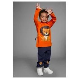 Shirt & Hose Kidsworld "2tlg. Set Langarmshirt+Hose", Jungen, Gr. 116/122, bunt (orange, marine), Interlock, Obermaterial: 100% Baumwolle. Unterteil: 100% Baumwolle, bedruckt, KOB Set-Artikel, mit L&ouml;wendruck