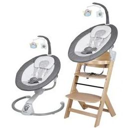 Hochstuhl BABYGO "Family Homey Set, natur/hellgrau", Baby, grau (natur, hellgrau), St&uuml;hle Hochstuhl, mit elektrischer Babywippe inkl. Spielbogen