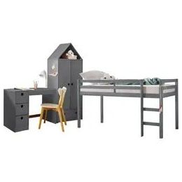 Jugendzimmer-Set OTTO HOME "Alpi", grau, Schlafzimmerm&ouml;bel-Sets, Hochbett, Schreibtisch und Kleiderschrank in Hausoptik, platzsparend