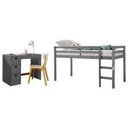 Jugendzimmer-Set OTTO HOME "Alpi", grau, Schlafzimmerm&ouml;bel-Sets, Hochbett und Schreibtisch mit Stauraum, perfekt f&uuml;r kleine R&auml;ume