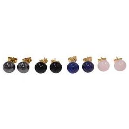 Ohrstecker-Set Firetti "Schmuck Geschenk Silber 925 Ohrschmuck Ohrringe Edelsteine", blau (gelbgoldfarben, grau, rosa, schwarz, blau, grau, rosa, schwarz, blau), Ohrringe, Damen, 8mm, Silber 925 (Sterlingsilber), Made in Germany - mit H&auml;matit, Rosenquarz, Onyx, Lapislazuli