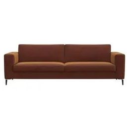 3-Sitzer FLEXLUX "Fiore, super Sitzkomfort durch Kaltschaum im Sitz", braun (cognac), B:229cm H:85cm T:92cm, 100% Polyester, Sofas, breite Armlehnen, F&uuml;&szlig;e Alu+schwarz