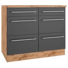 Unterschrank KOCHSTATION "KS-Wien", grau (anthrazit, wotaneiche), B:100cm H:85cm T:60cm, Schr&auml;nke, Unterschrank, edel aussehende gestiftete Fronten
