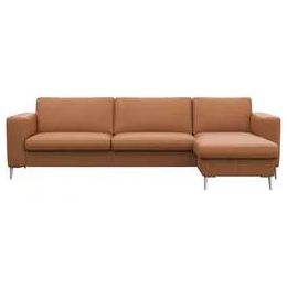 Ecksofa FLEXLUX "Fiore, super Sitzkomfort durch Kaltschaum im Sitz, L-Form", braun (modern cogna), B:247cm H:85cm T:92cm, 100% Echteder, Sofas, Ecksofa, schmale Armlehnen, F&uuml;&szlig;e Alu