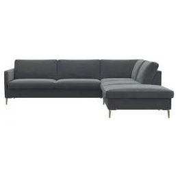 Ecksofa FLEXLUX "Fiore, super Sitzkomfort durch Kaltschaum im Sitz, L-Form", grau (soft grau), B:266cm H:85cm T:225cm, 100% Polyester, Sofas, Ecksofa, schmale Armlehnen, F&uuml;&szlig;e Alu+ Eiche