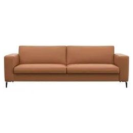 3-Sitzer FLEXLUX "Fiore, super Sitzkomfort durch Kaltschaum im Sitz", braun (modern cogna), B:229cm H:85cm T:92cm, 100% Echteder, Sofas, breite Armlehnen, F&uuml;&szlig;e Alu+schwarz
