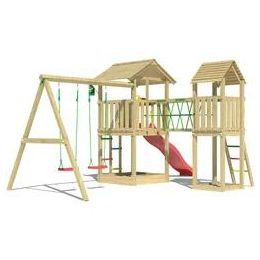 Spielturm Jungle Gym "Nova", rot, Spielt&uuml;rme, KinderB:524cm H:280cm T:350cm, Holzwerkstoff, Spielanlage mit 2 T&uuml;rmen, Schaukel und Rutsche mit Wasseranschluss, B:524cm H:280cm T:350cm