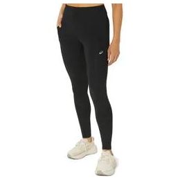 Lauftights asics "ROAD HIGH WAIST TIGHT", Damen, Gr. XS (34), N-Gr, schwarz (performance), Obermaterial: 78% Polyester, 22% Elasthan, kontrastfarbene Details, Hosen, mit mehreren Taschen, elastisches Schlaufensystem, schnell trocknend