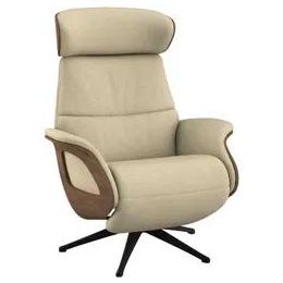 Relaxsessel FLEXLUX "Clement elektrischer Funktionsessel", beige (sandy beige), B:81cm H:111cm T:90cm, 100% Polyester, Sessel, Relaxsessel, Gr&ouml;&szlig;e M, R&uuml;cken & Fu&szlig;teil elektrisch, Akku, Arml. Walnuss, Fu&szlig; schwarz