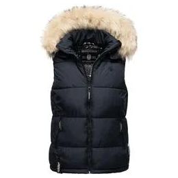 Steppweste Marikoo "Eisfl&ouml;ckchen", Damen, Gr. XS (34), blau (navy), Obermaterial: 100% Polyester; Innenseite: 100% Polyester; Fellimitat: 90% Polyacryl, 10% Polyester, Westen Steppweste, warme Steppweste mit abnehmbarem Kunstfellkragen