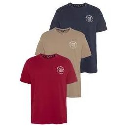 H.I.S. T-Shirt H.I.S, Herren, Gr. XXL (60/62), bunt (bordeaux, navy, beige), Single Jersey, Obermaterial: 100% Baumwolle, bedruckt, schmal, Rundhals, gerader Abschluss, Shirts T-Shirt, schmal geschnitten, bedrucktes Design, aus 100% Baumwolle