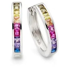 Paar Creolen Bruno Banani "Schmuck Geschenk Silber 925 Ohrschmuck Ohrringe Regenbogen", bunt (silberfarben, blau, lila, pink, orange, gelb, gr&uuml;n, blau, lila, pink, orange, gelb, gr&uuml;n), Ohrringe, Damen, 18mm, Silber 925 (Sterlingsilber), mit Zirkonia (synth.)