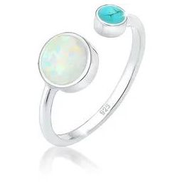 Fingerring Elli "Synthetischer Opal T&uuml;rkis 925 Sterling Silber verstellbar", silber, Fingerringe, Damen, Resizable,mit Steinen, Silber 925 (Sterlingsilber), 1mm, Fingerring