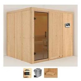 Sauna Karibu "Gitte", beige (naturbelassen), Bio-Kombiofen, externe Steuerung, 9 kW, Saunen, Ofen 9 kW Bio externe Strg easy