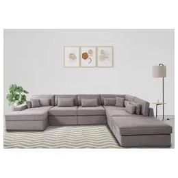 Wohnlandschaft OTTO HOME "Enid U-Form", grau (taupe), B:460cm H:75cm, Baumwollmix (60% Baumwolle/40% Leinen);Struktur fein (100% Polyester);Samtoptik (100% Polyester);Samtvelours (100% Polyester);Struktur (100% Polyester);Struktur recycelt (100% recyceltes Polyester), Sofas, Wohnlandschaft, 6 Teile, bestehend aus Modulen, in vielen Bez&uuml;gen, auch in Breitcord