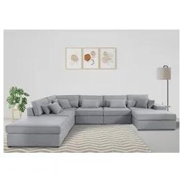 Wohnlandschaft OTTO HOME "Florid U-Form", silber, B:360cm H:75cm T:260cm, Baumwollmix (60% Baumwolle/40% Leinen);Struktur fein (100% Polyester);Samtoptik (100% Polyester);Samtvelours (100% Polyester);Struktur (100% Polyester);Struktur recycelt (100% recyceltes Polyester), Sofas, Wohnlandschaft, 6 Teile, bestehend aus Modulen, viele Bezugsqualit&auml;ten, auch in Cord