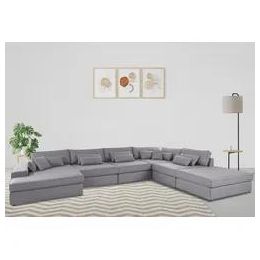 Wohnlandschaft OTTO HOME "Enid U-Form", grau (hellgrau), B:460cm H:75cm T:330cm, Baumwollmix (60% Baumwolle/40% Leinen);Struktur fein (100% Polyester);Samtoptik (100% Polyester);Samtvelours (100% Polyester);Struktur (100% Polyester);Struktur recycelt (100% recyceltes Polyester), Sofas, Wohnlandschaft, 6 Teile, bestehend aus Modulen, in vielen Bez&uuml;gen, auch in Breitcord