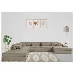 Wohnlandschaft OTTO HOME "Enid U-Form", grau (taupe), B:460cm H:75cm, Baumwollmix (60% Baumwolle/40% Leinen);Struktur fein (100% Polyester);Samtoptik (100% Polyester);Samtvelours (100% Polyester);Struktur (100% Polyester);Struktur recycelt (100% recyceltes Polyester), Sofas, Wohnlandschaft, 6 Teile, bestehend aus Modulen, in vielen Bez&uuml;gen, auch in Breitcord