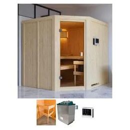 Sauna Karibu "Kotka", beige (natur), Bio-Ofen, externe Steuerung, 9 kW, Saunen, mit Ofen 9 kW Bio mit ext. Strg.