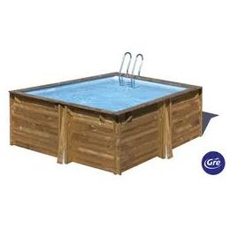 Rechteckpool GRE "CARRA 3 mit Edelstahlleiter", braun, B:305cm H:119cm L:305cm, Schwimmbecken, Echtholzpool, 305x305x119 cm