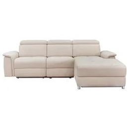 Ecksofa Home Affaire "Pareli, L-Form, 259cm,m. Recamiere, Echtleder, Kunstleder, Webstoff", beige (creme), B:259cm H:98cm T:163cm, Webstoff (95% Polyester 5%Nylon), Sofas, Ecksofa, man. o. elektr. Relaxfunktion, USB/Kopfteilverstellg u. LED