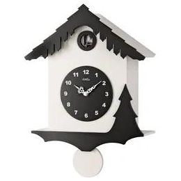 Pendelwanduhr AMS "W7391", schwarz-wei&szlig; (wei&szlig;, schwarz), Wanduhren, B/H/L: 30cm x 10cm x 34cm, Quarzuhr,Holzgeh&auml;use,Esszimmer,Wohnzimmer