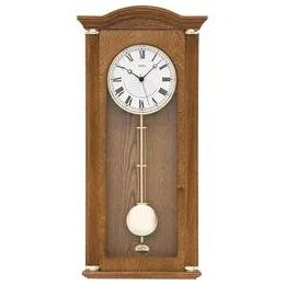 Funk-Pendelwanduhr AMS "F5014/4", braun (eichefarben), Wanduhren, B/H/L: 28cm x 10cm x 64cm, Quarzuhr,Holz-/Glasgeh&auml;use,mit Alarm,Eiche,Esszimmer,Wohnzimmer