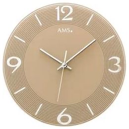 Wanduhr AMS "W9572", beige, Wanduhren, B/H/L: 3cm, Wanduhr, Quarzuhr,Glas,Wohnzimmer,Esszimmer,K&uuml;che,Arbeitszimmer,B&uuml;ro, Flur