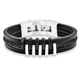 Lederarmband s.Oliver "SO1380/1 540643", silber (silberfarben, schwarz), Armb&auml;nder, Herren, 22cm, Edelstahl Leder, Edelstahl, Leder, Lederarmband