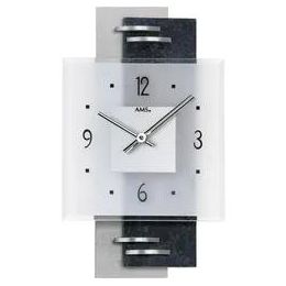Wanduhr AMS "W9245", grau (silberfarben, anthrazit), Wanduhren, B/H/L: 36cm x 22cm, Wanduhr, Quarzuhr,Glas,Schiefer,Wohnzimmer,Esszimmer,Made in Germany,Flur