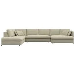 Wohnlandschaft FLEXLUX "Lovane, U-Form, bequem und komfortabel", beige (sandy beige), B:400cm H:84cm T:272cm, 100% Polyester, Sofas, Wohnlandschaft, Weich & anschmiegsam, gro&szlig;e Sitztiefe auf Kaltschaum, Dekokissen inkl.