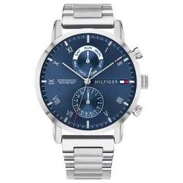 Multifunktionsuhr Tommy Hilfiger "KANE", blau (silberfarben, blau), Armbanduhren, Damen, Quarzuhr, Armbanduhr, Herrenuhr, Datum, analog, Edelstahlarmband