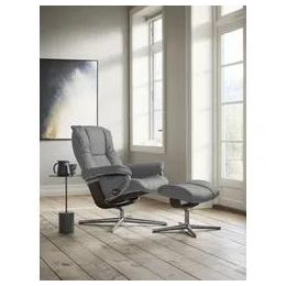 Relaxsessel stressless "Mayfair", grau (wild dove batick), B:92cm H:103cm T:79cm, Leder BATICK: BATICK ist ein leicht korrigiertes, durchgef&auml;rbtes und genarbtes M&ouml;belleder, bei dem die meisten Unebenheiten und Spuren in der Regel entfernt wurden., Sessel, Relaxsessel, mit Hocker, mit Cross Base, Gr&ouml;&szlig;e S, M & L, Holzakzent Wenge