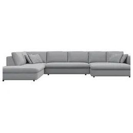 Wohnlandschaft FLEXLUX "Lovane, U-Form, bequem und komfortabel", grau (sophisto grau), B:400cm H:84cm T:272cm, 100% Polyester, Sofas, Wohnlandschaft, Weich & anschmiegsam, gro&szlig;e Sitztiefe auf Kaltschaum, Dekokissen inkl.