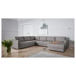 Wohnlandschaft OTTO HOME "Hobro U-Form", grau (hellgrau), B:348cm H:80cm T:270cm, Luxus-Microfaser Lederoptik (100% Polyester;Struktur grob (100% Polyester);Samtoptik (100% Polyester), Sofas, Wohnlandschaft, in 3 Bezugsqualit&auml;ten in vielen Farben, Design by Morten Georgsen