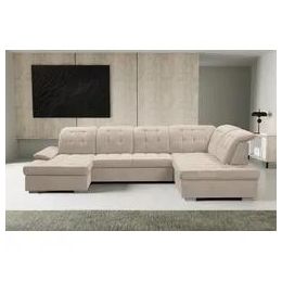 Wohnlandschaft WERK2 "Kordula-New Multifunktion Couch, Breite 332cm, bequem, U-Form", beige (creme), B:332cm H:105cm T:217cm, 95% Polyester, 5% Nylon, Sofas, Wohnlandschaft, Sofa in U-Form mit Schlaffunktion & Bettkasten, Schlafcouch