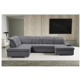 Wohnlandschaft WERK2 "Kordula-New Multifunktion Couch, Breite 332cm, bequem, U-Form", grau, B:332cm H:105cm T:217cm, 95% Polyester, 5% Nylon, Sofas, Wohnlandschaft, Sofa in U-Form mit Schlaffunktion & Bettkasten, Schlafcouch