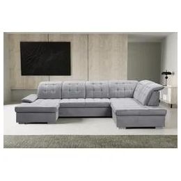 Wohnlandschaft WERK2 "Kordula-New Multifunktion Couch, Breite 332cm, bequem, U-Form", grau (hellgrau), B:332cm H:105cm T:217cm, 95% Polyester, 5% Nylon, Sofas, Wohnlandschaft, Sofa in U-Form mit Schlaffunktion & Bettkasten, Schlafcouch