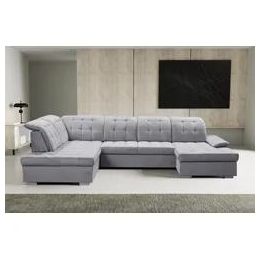 Wohnlandschaft WERK2 "Kordula-New Multifunktion Couch, Breite 332cm, bequem, U-Form", grau (hellgrau), B:332cm H:105cm T:217cm, 95% Polyester, 5% Nylon, Sofas, Wohnlandschaft, Sofa in U-Form mit Schlaffunktion & Bettkasten, Schlafcouch