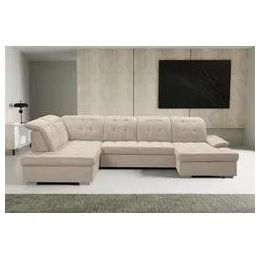 Wohnlandschaft WERK2 "Kordula-New Multifunktion Couch, Breite 332cm, bequem, U-Form", beige (creme), B:332cm H:105cm T:217cm, 95% Polyester, 5% Nylon, Sofas, Wohnlandschaft, Sofa in U-Form mit Schlaffunktion & Bettkasten, Schlafcouch